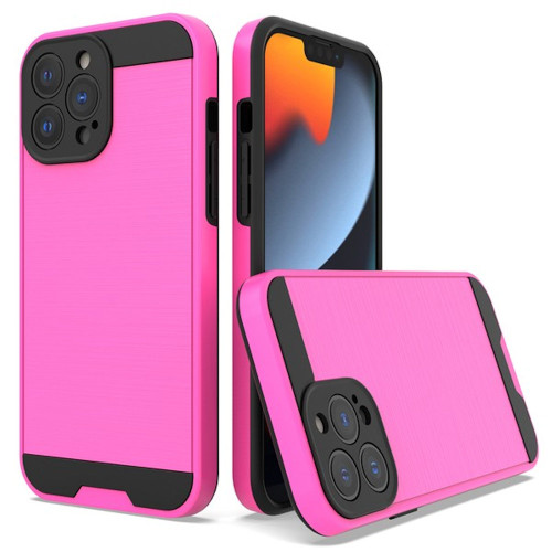 Brushed Metal Textured Hybrid Armor Case for iPhone 14 Pro - Hot Pink ...