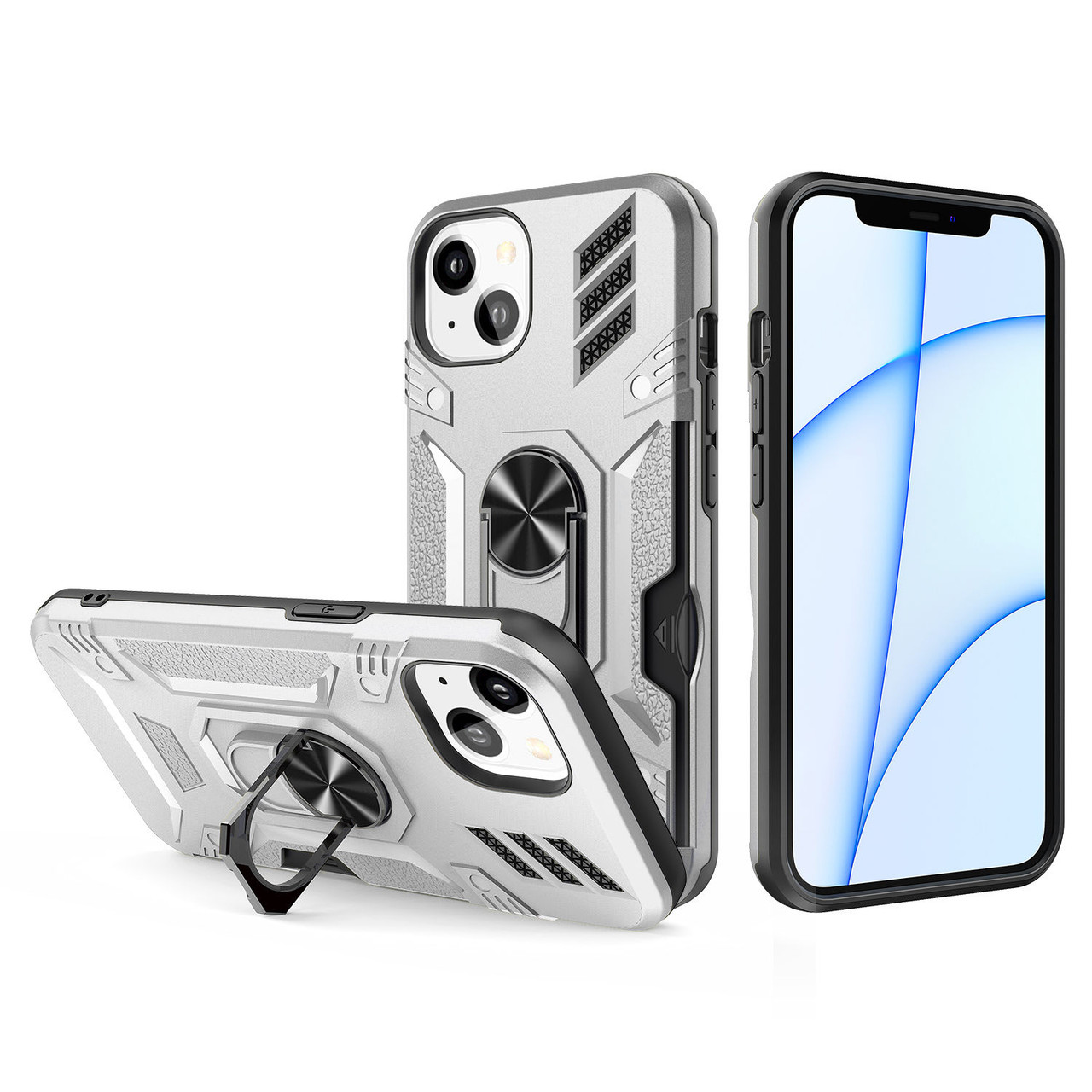 Tough Ring Grip Case with Card Slot for iPhone 14 - Sliver - HD Accessory