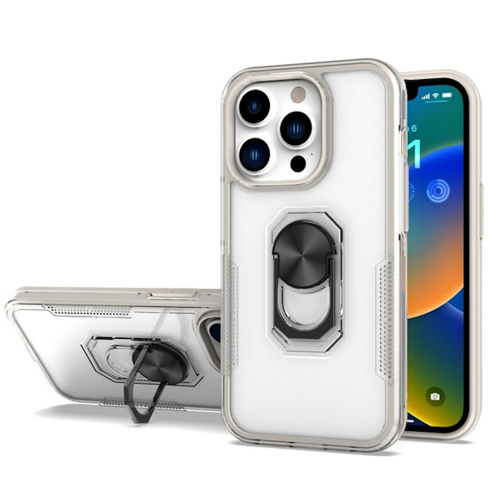 Translucent Series Hybrid Case with Ring Grip for iPhone 14 - White ...
