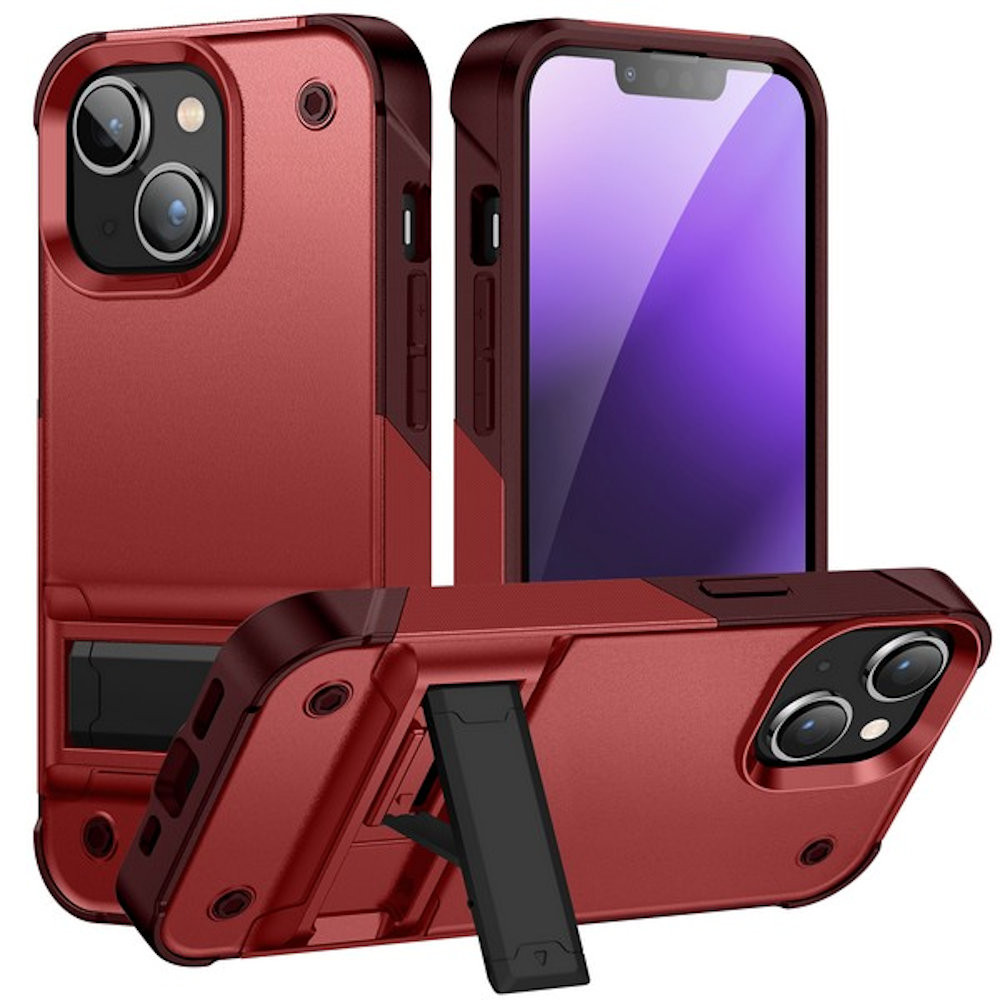 TUFF Hybrid Armor Case with Kickstand for iPhone 14 - Red - HD Accessory