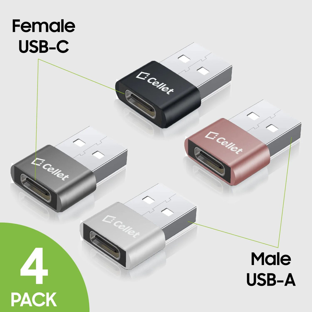 4-Pack USB-C (Type-C) Female to USB Male Data Sync and Charger Cable ...