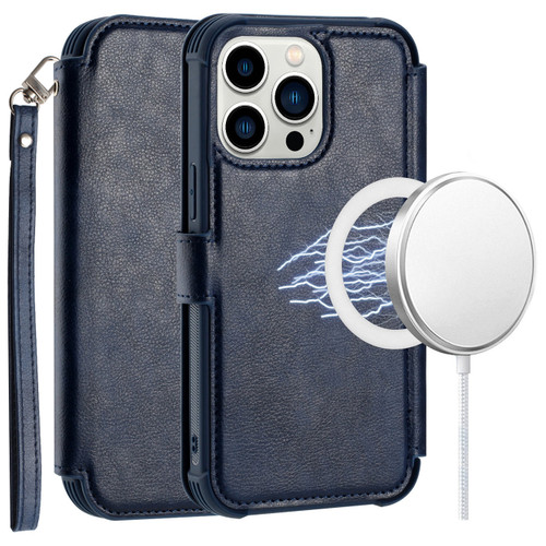 MagSafe Compatible Leather Wallet Case for iPhone 13 - Navy Blue - HD ...