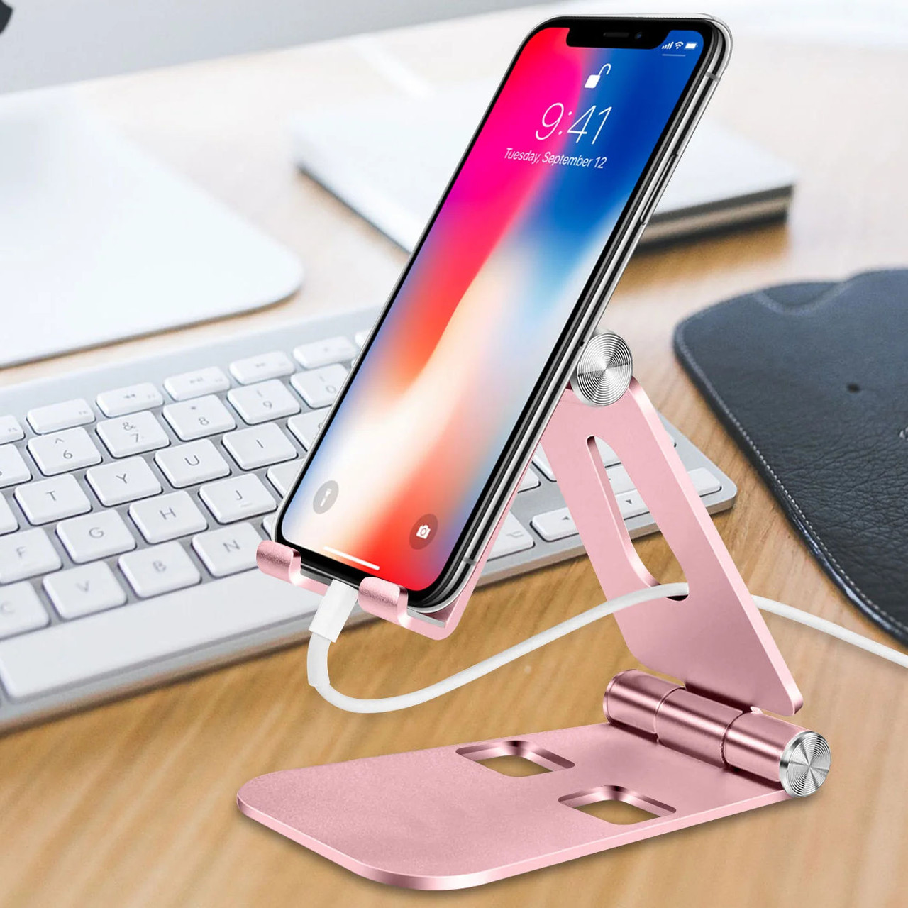Adjustable Aluminum Desktop Stand for Smartphones and Tablets - Rose ...