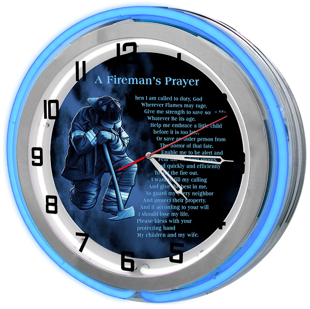 Firefighter Prayer Neon Garage Clock