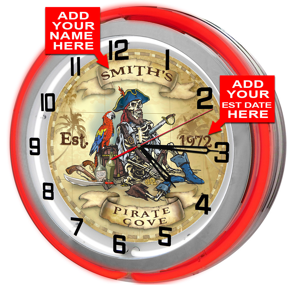 Pirate Cove Neon Garage Clock