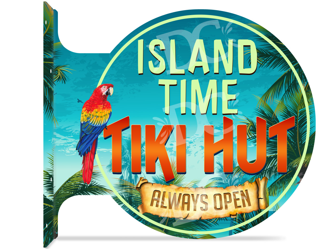 Tiki Hut Bar Themed Customized Double Sided Metal Flange Sign Redeye