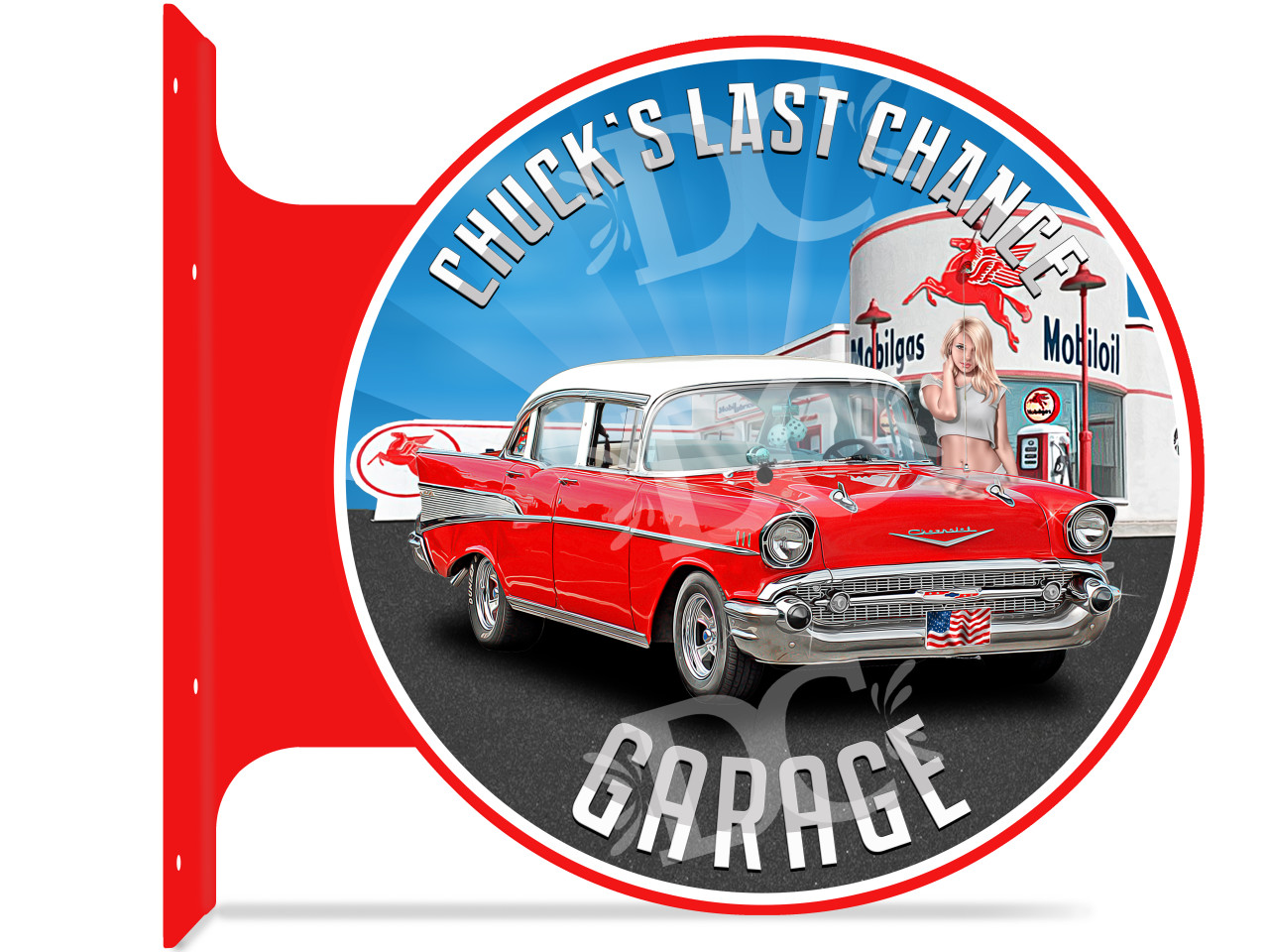 Last Chance Gas Station Themed customized double sided metal flange ...
