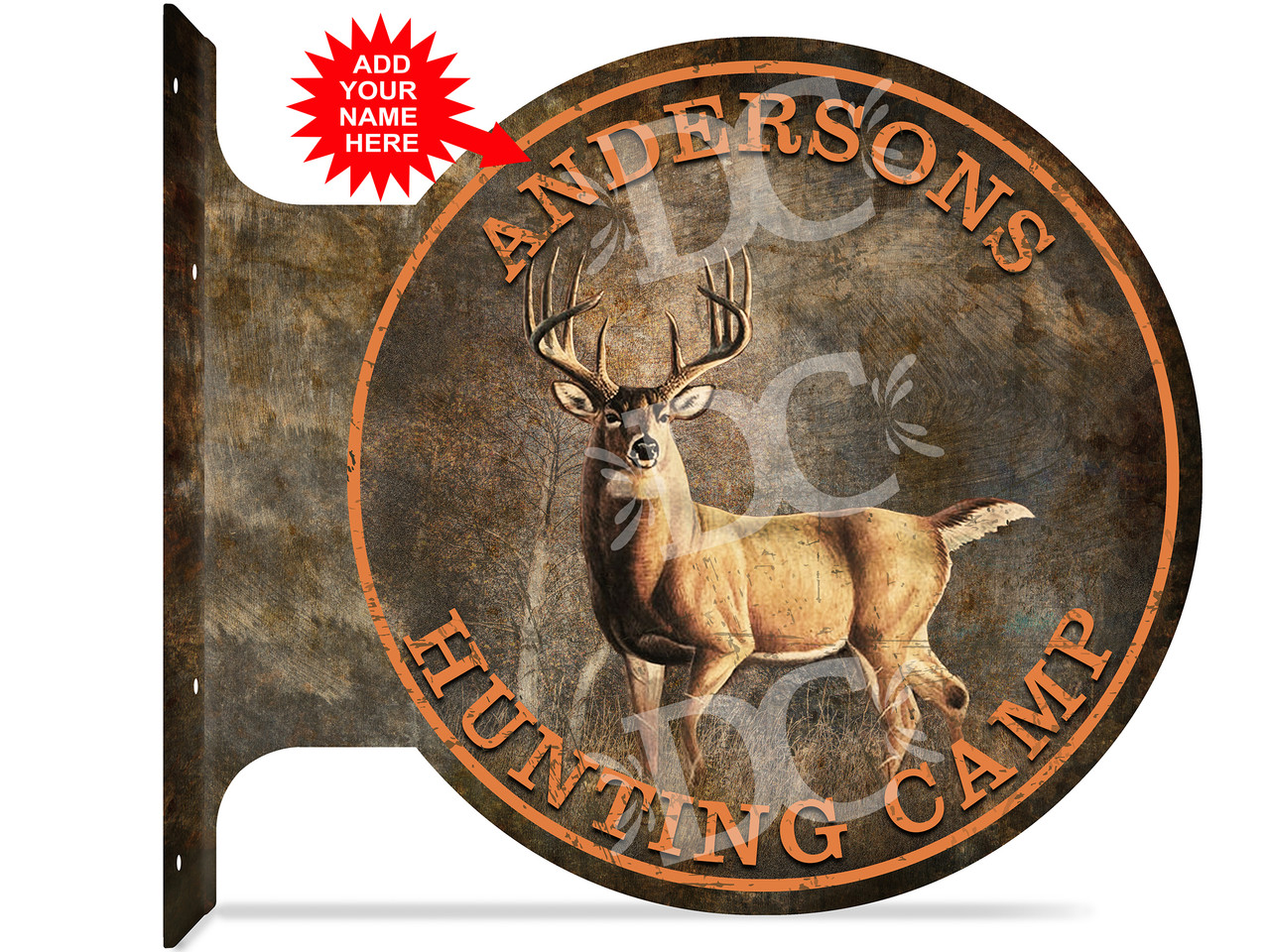 Deer Hunting Camp Customized Double Sided Metal Flange Sign Redeye