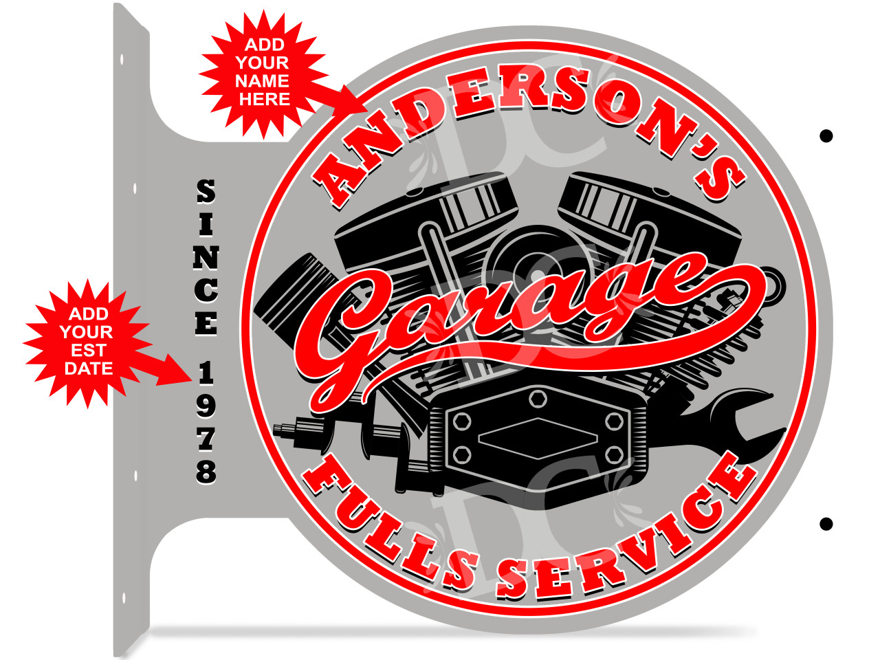 Full Service Car Repair Shop Customized Double Sided Metal Flange Sign