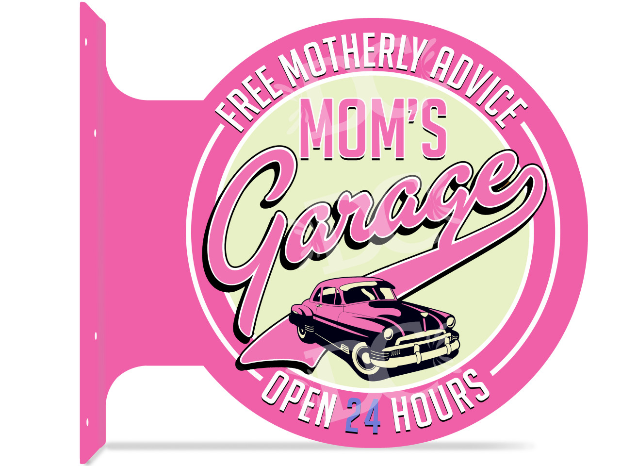 Moms Garage Themed Double Sided Metal Flange Sign Redeye Laserworks