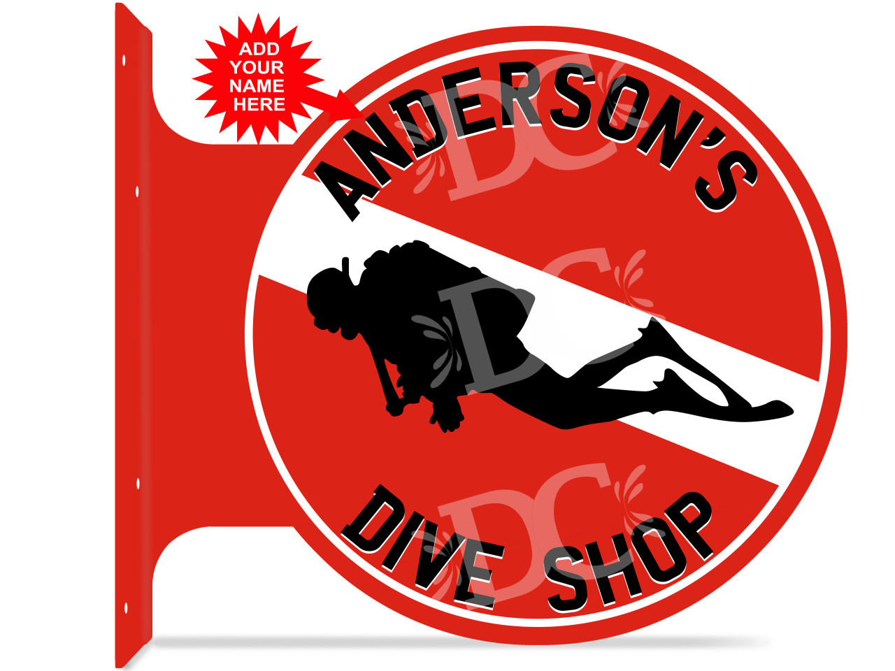 Diver Dive Shop Flag Themed Customized Double Sided Metal Flange Sign