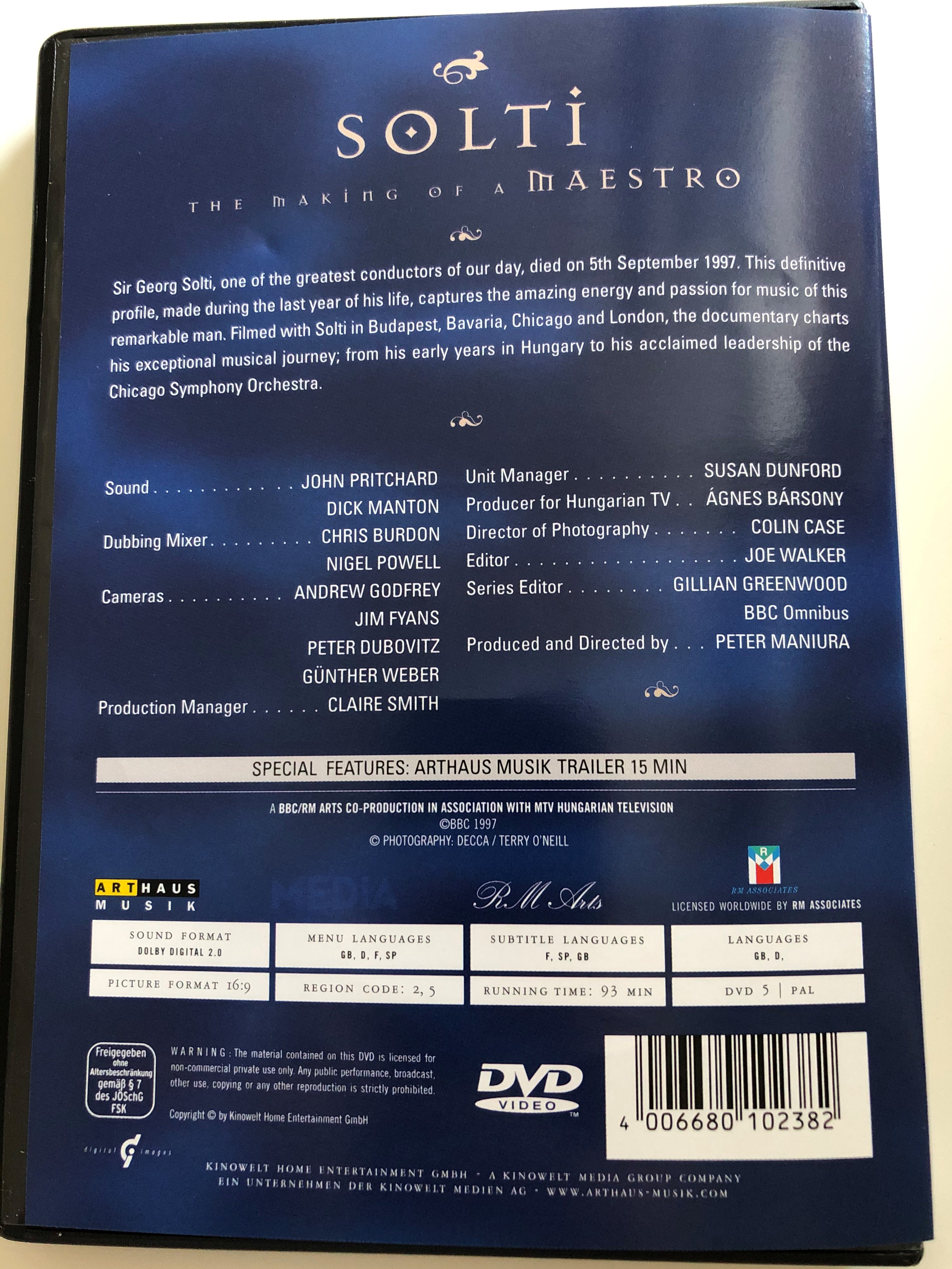 Solti - The making of a maestro DVD 1997 A portrait / Directed by Peter ...