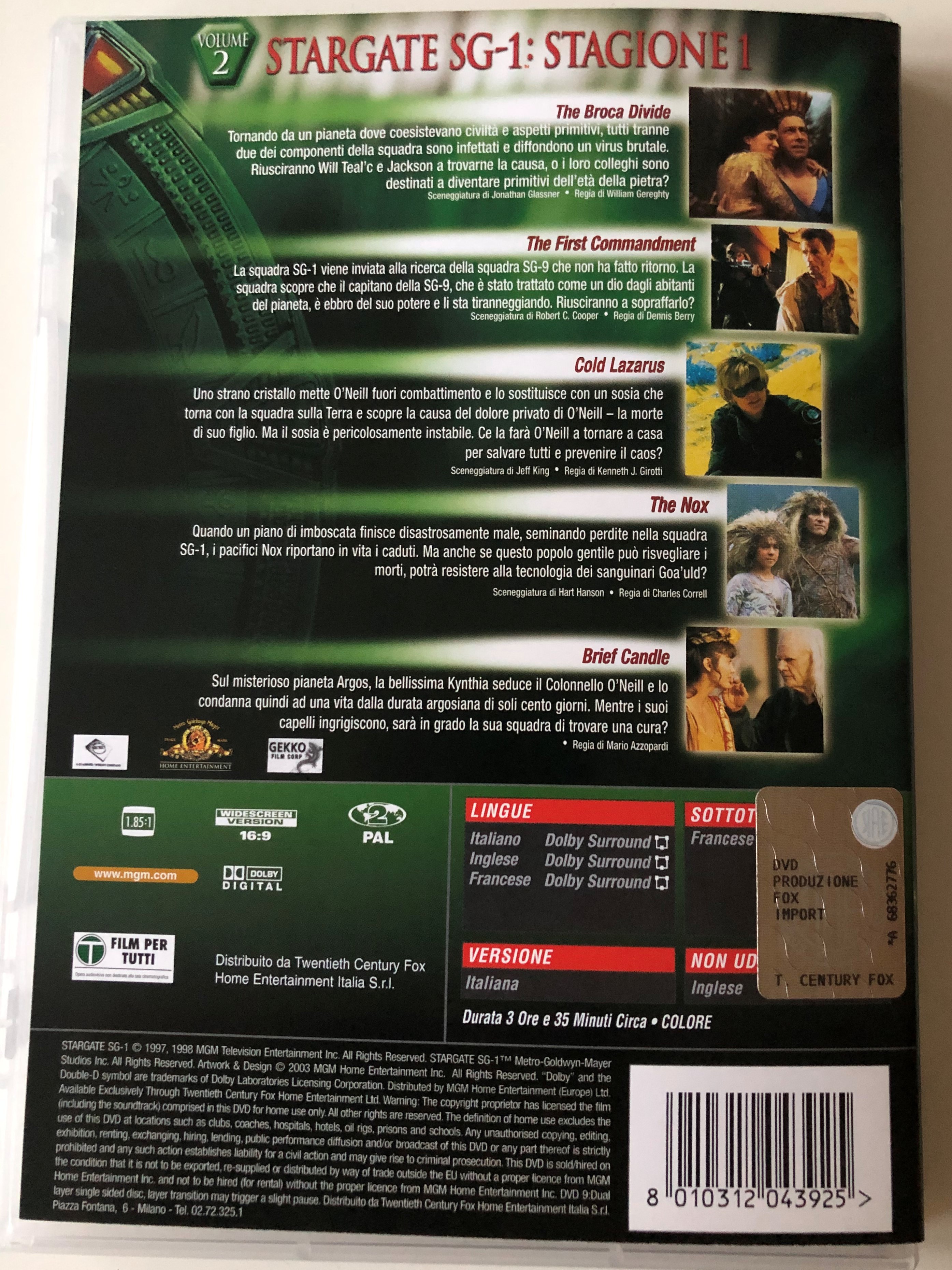 Stargate SG 1 DVD 1997 Volume 2 / Italian release / The Broca Divide ...