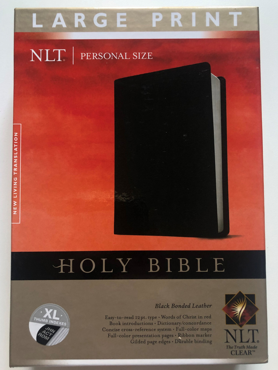 Large Print NLT Holy Bible - Black Bonded Leather with thumb index and ...