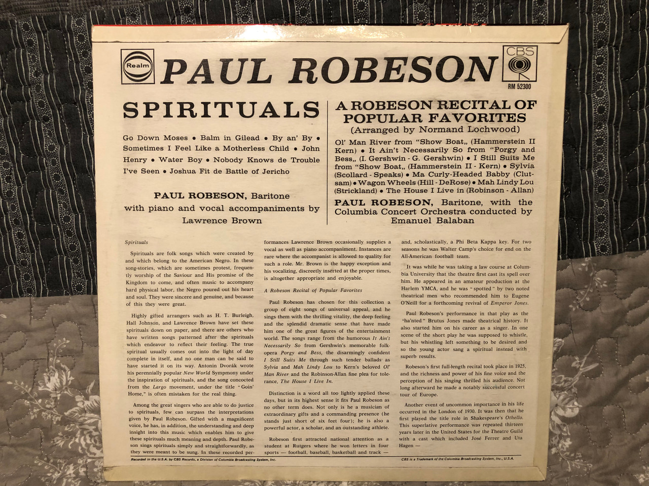 Paul Robeson – Spirituals / CBS / 1966 LP VINYL 52300 - bibleinmylanguage