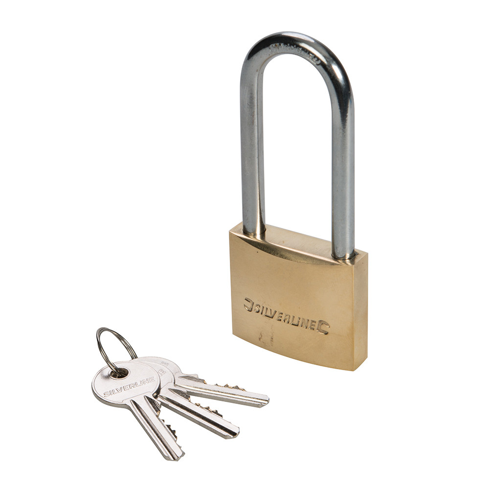 Silverline Long Shackle Brass Padlock | Jandsfasteners.co.uk