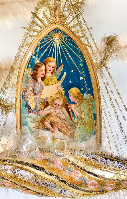 Starry Night Celestial Angels with Baby Jesus on Glorious Magical Ship ...