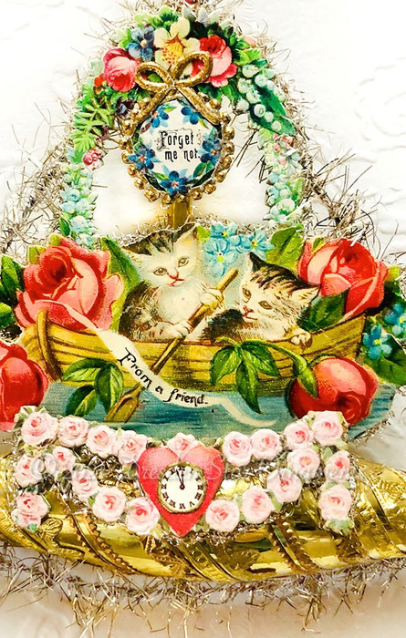 Gilded Golden Glass Valentine Ship 3-D Diorama with Rowing Kitties ...