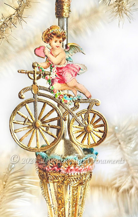 Dainty Cherub Angel with Valentine Riding Victorian Bicycle on Antique ...