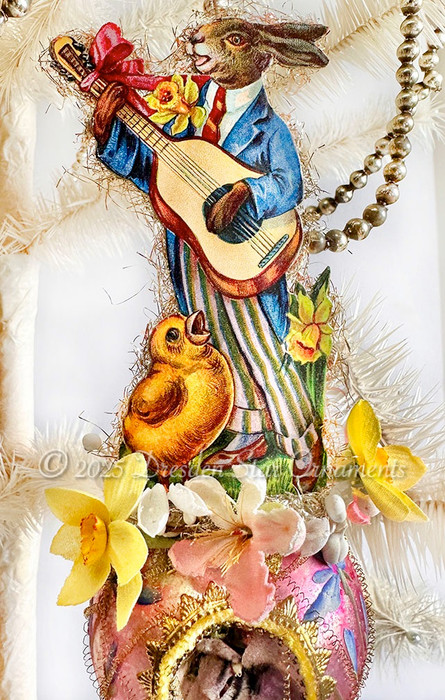Bunny with Guitar and Singing Chick on Cheerful Pink Spindle Ornament ...