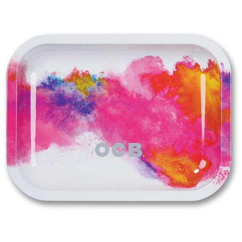 Small OCB Rolling Tray, White Holi Design - 7.5" x 5.5"