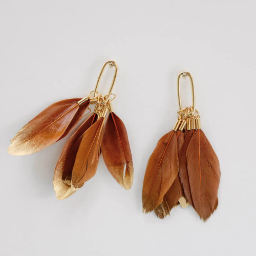 Earrings, Feather Browns - Go Brazen