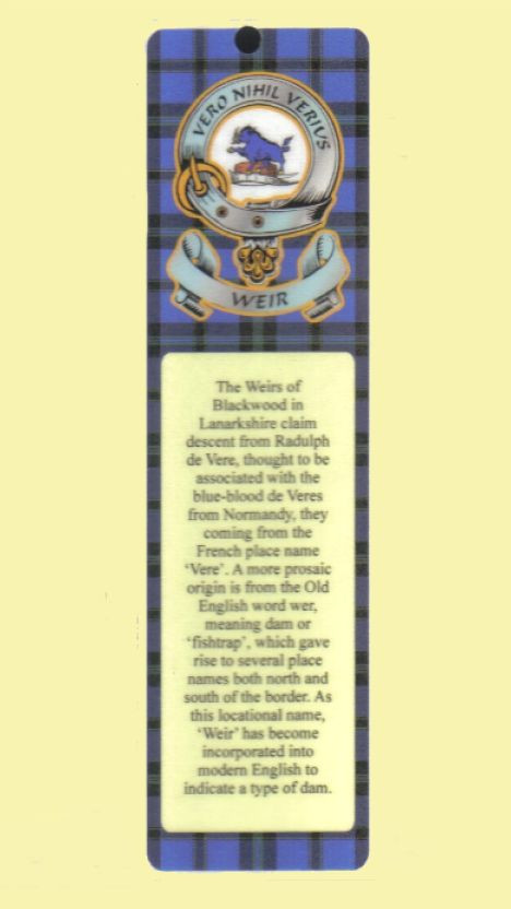 Weir Clan Badge Clan Weir Tartan Laminated Bookmarks Set of 2 - For ...