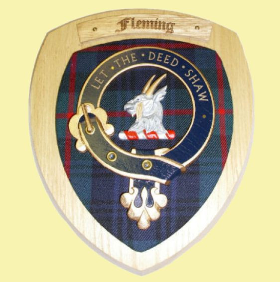 Fleming Clan Crest Tartan 7 x 8 Woodcarver Wooden Wall Plaque - For ...
