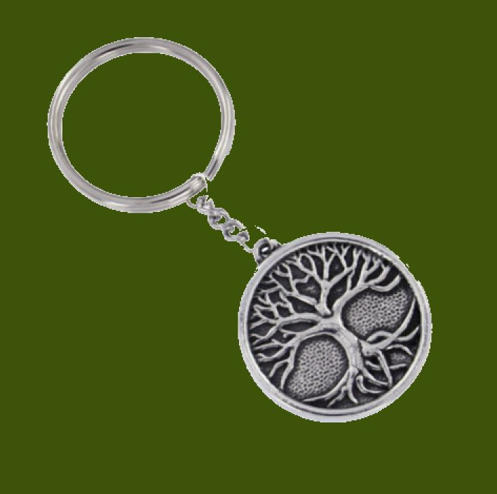 Tree of Life Circular Stylish Pewter Key Ring - For Everything Genealogy