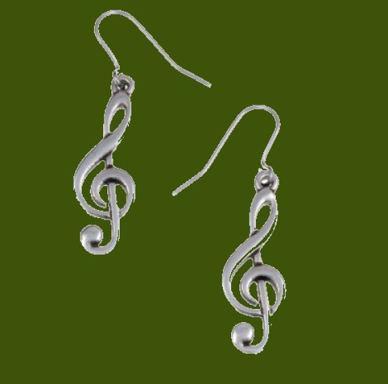 Treble Clef Musical Note Sheppard Hook Stylish Pewter Earrings - For ...