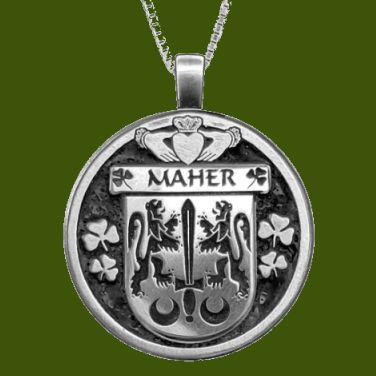 Maher Irish Coat Of Arms Claddagh Round Pewter Family Crest Pendant ...