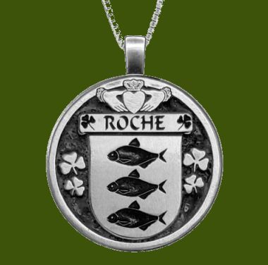 Roche Irish Coat Of Arms Claddagh Round Pewter Family Crest Pendant ...
