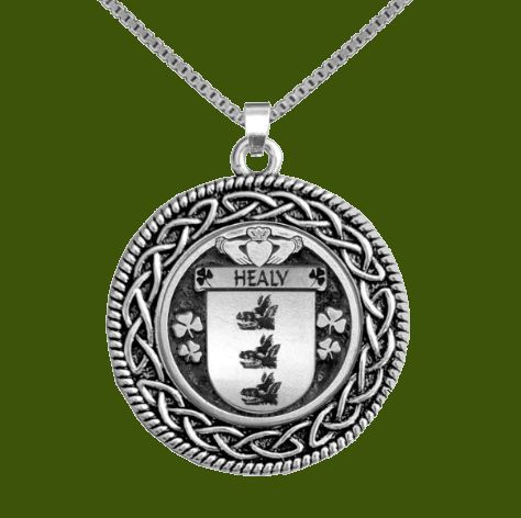Healy Irish Coat Of Arms Interlace Round Pewter Family Crest Pendant ...