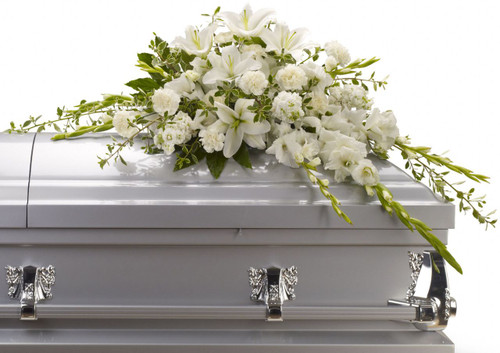 Small All White Half Casket Cover | Pearland Funeral Flowers