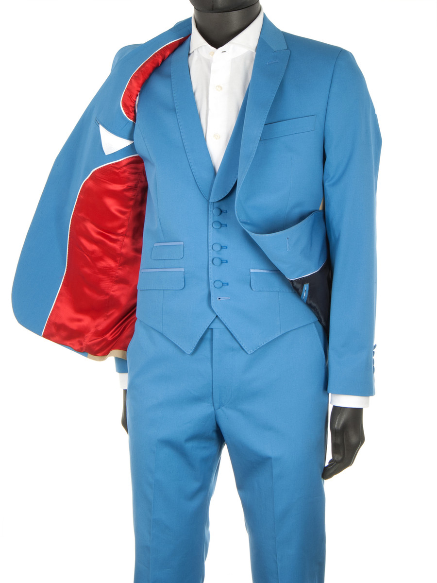 Ocean Blue Cotton 2 Piece Suit - Oscar Milo