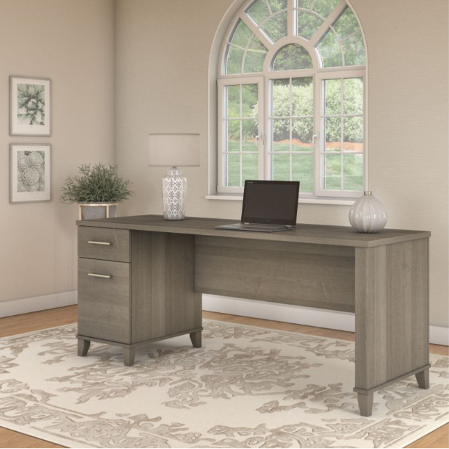 Bush Somerset Collection Single Pedestal Desk 72" Ash Gray WC81672 Free ...