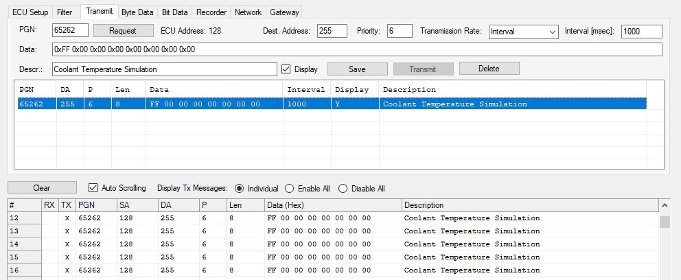 SAE J1939 Monitor Software - Setting Up PGN Simulation Such As Engine ...