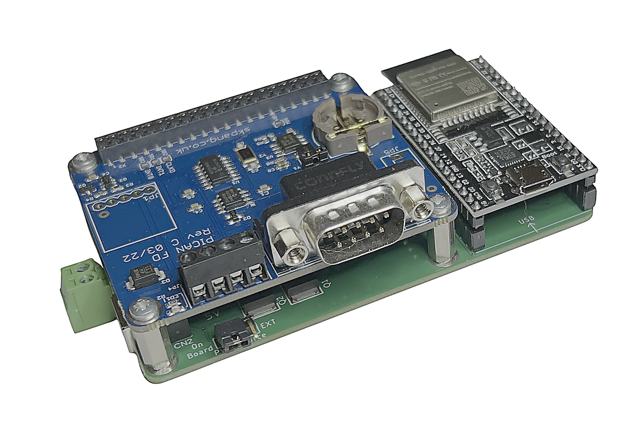 ESP32 Development Board with CAN FD and RTC HAT - Copperhill