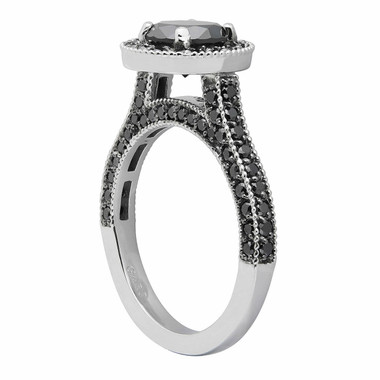 Black Diamonds Engagement Ring 14k Yellow Gold 2.00 Carat Halo HandMade ...