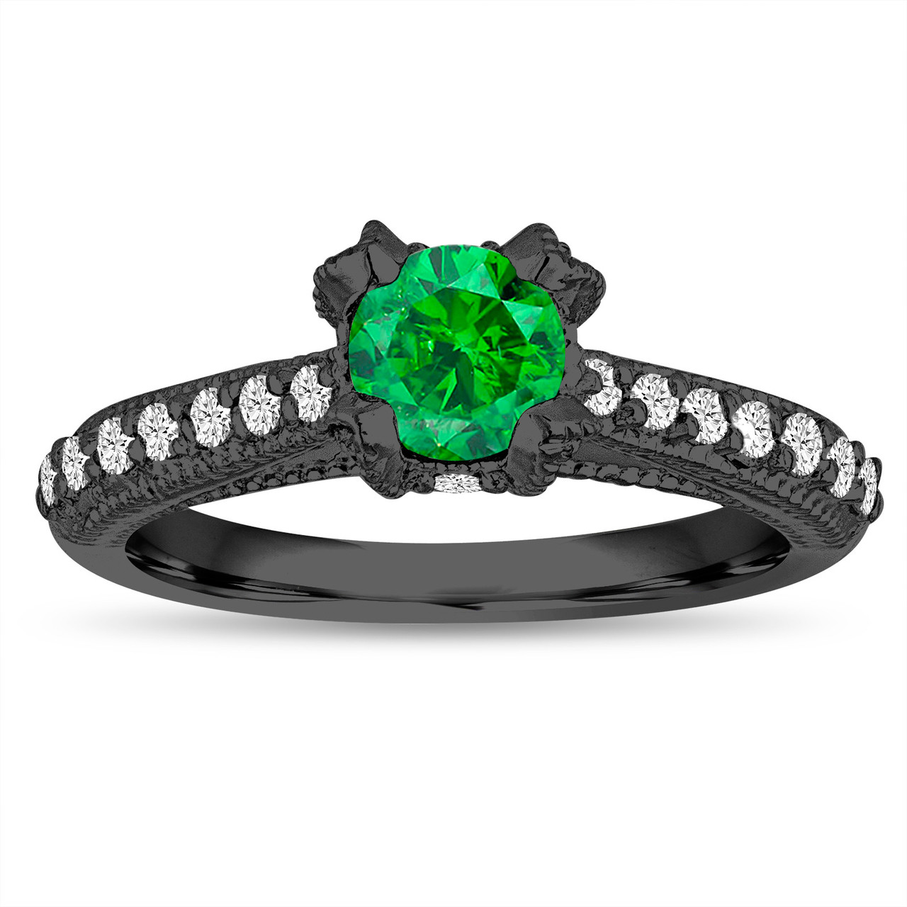 Fancy Green Diamond Engagement Ring 0.80 Carat 14K Black Gold Vintage ...