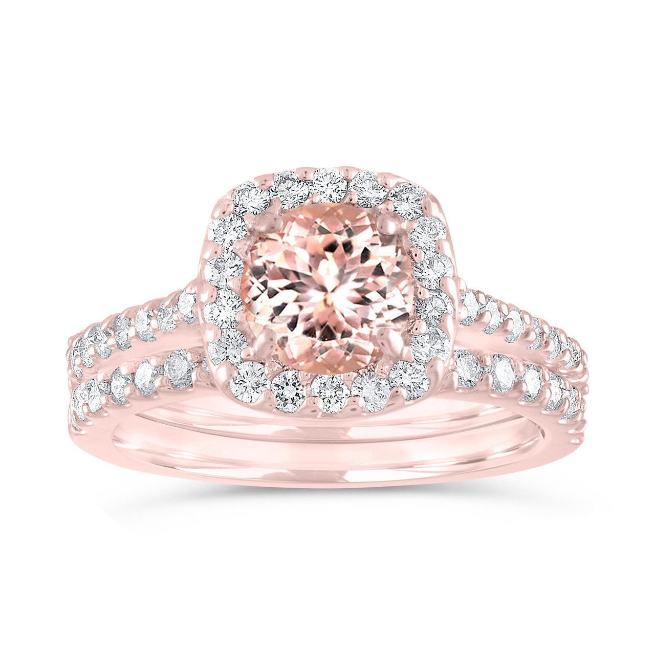 Morganite Engagement Ring Set Rose Gold Pink Morganite And Diamonds
