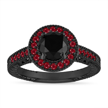 Ruby Engagement Ring 14K Black Gold Vintage Style 0.85 Carat Unique ...