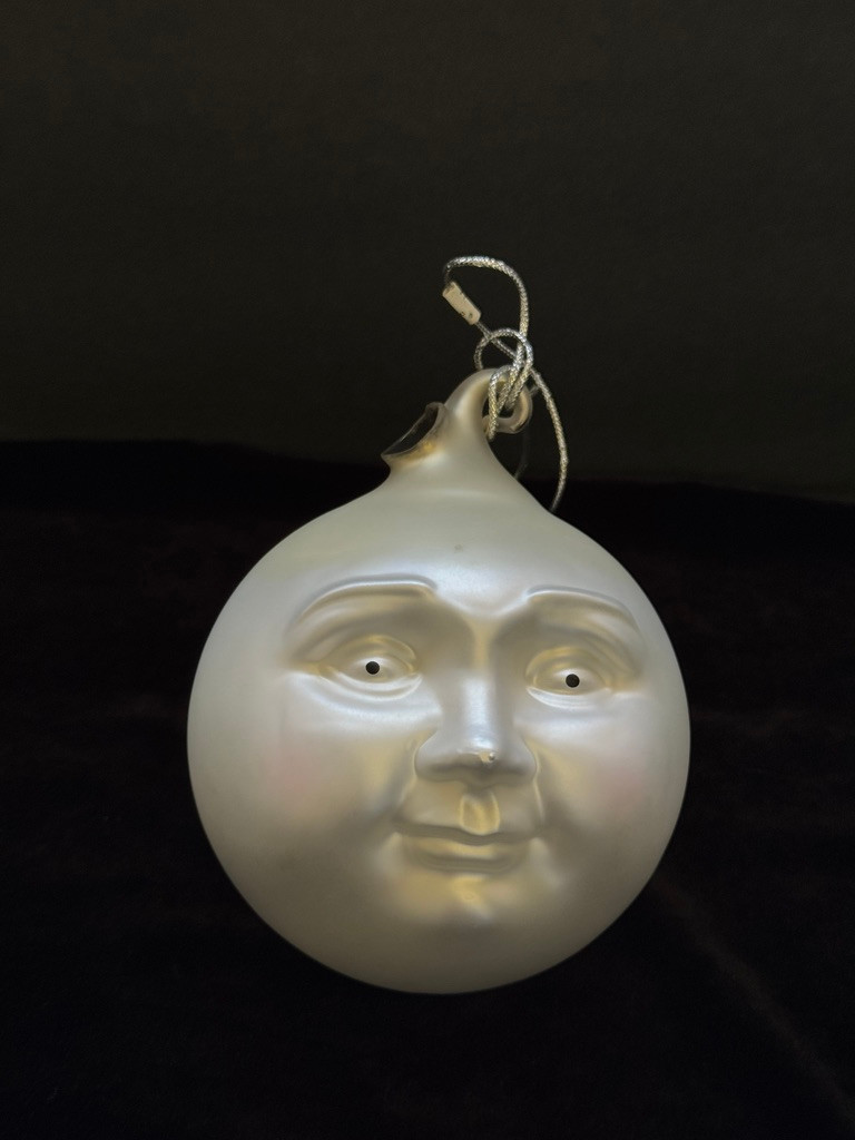 WHITE FROSTED MAN THE MOON 100 MM Mercury Glass Christmas Ornament ...