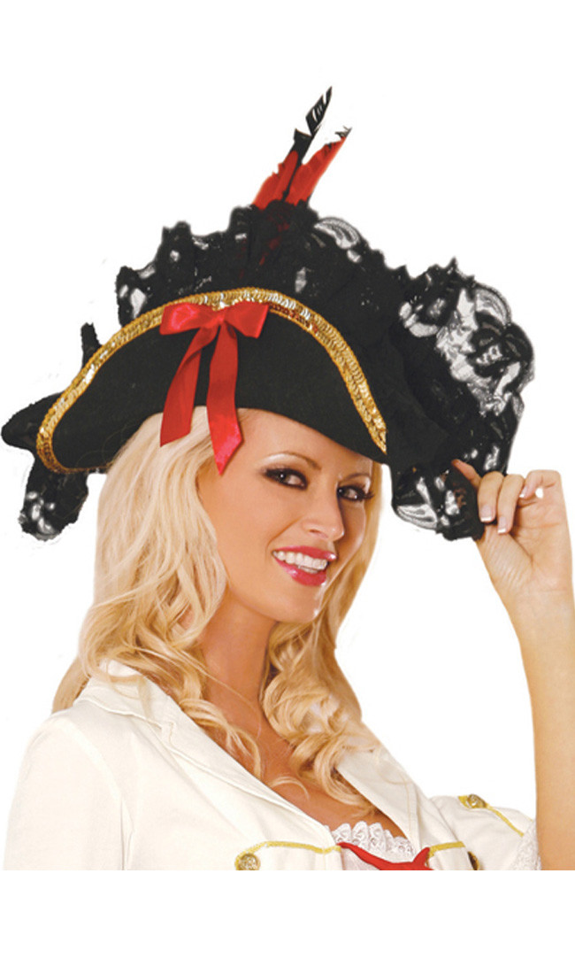 Pirate Hat Lace Trim Feathers