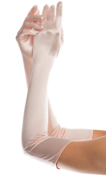 Satin Elbow Length Gloves Peach