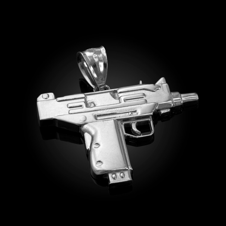 Sterling Silver Uzi Submachine Gun Pendant