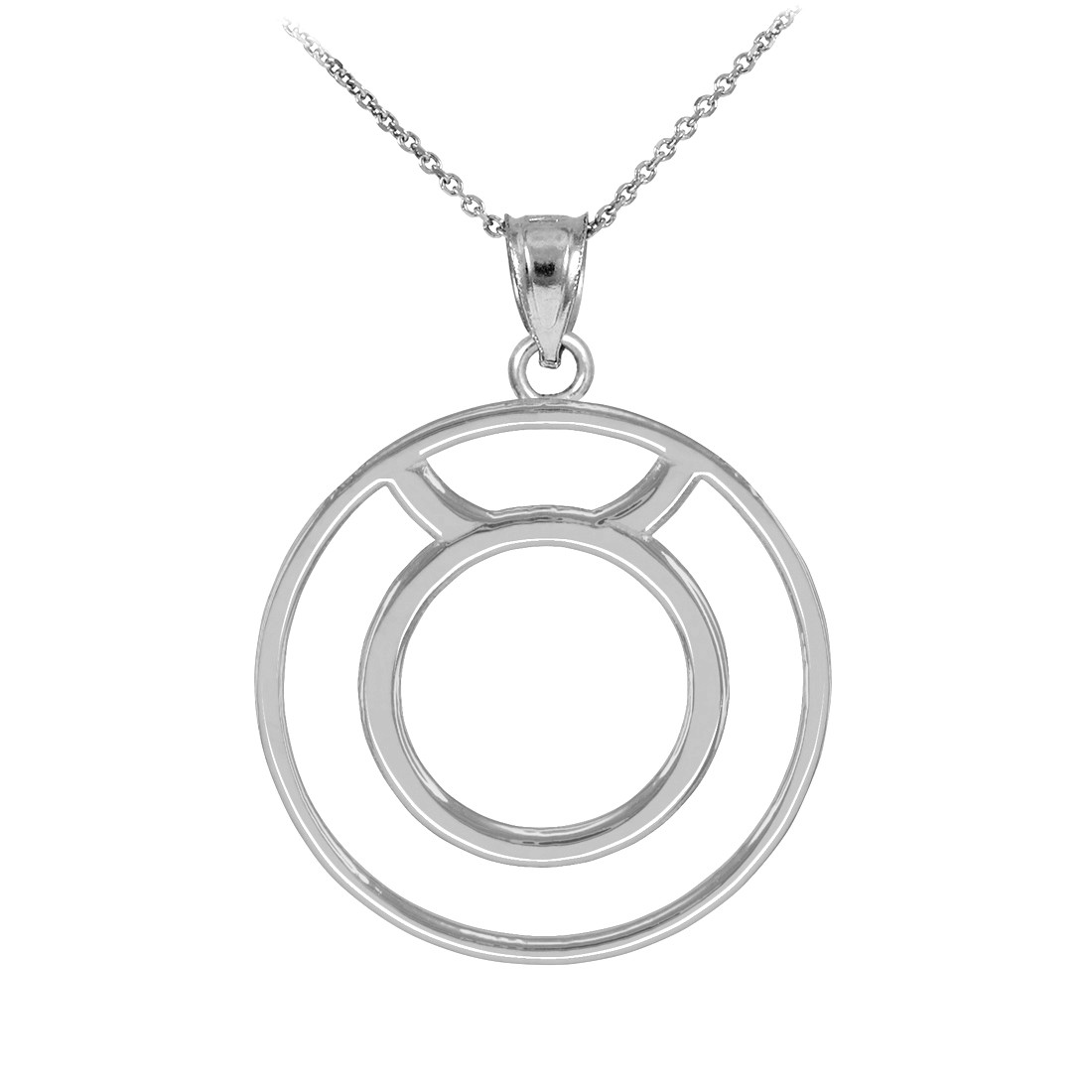 White Gold Taurus Zodiac Sign Round Pendant Necklace