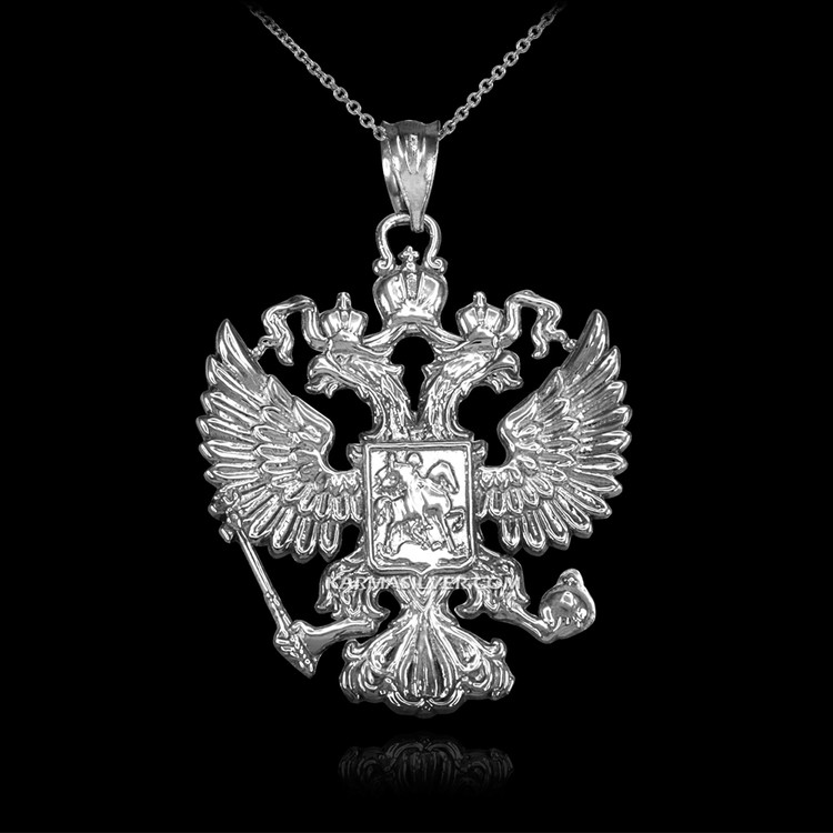 Sterling Silver Russian Coat of Arms Double-Headed Eagle Slavic Pendant ...