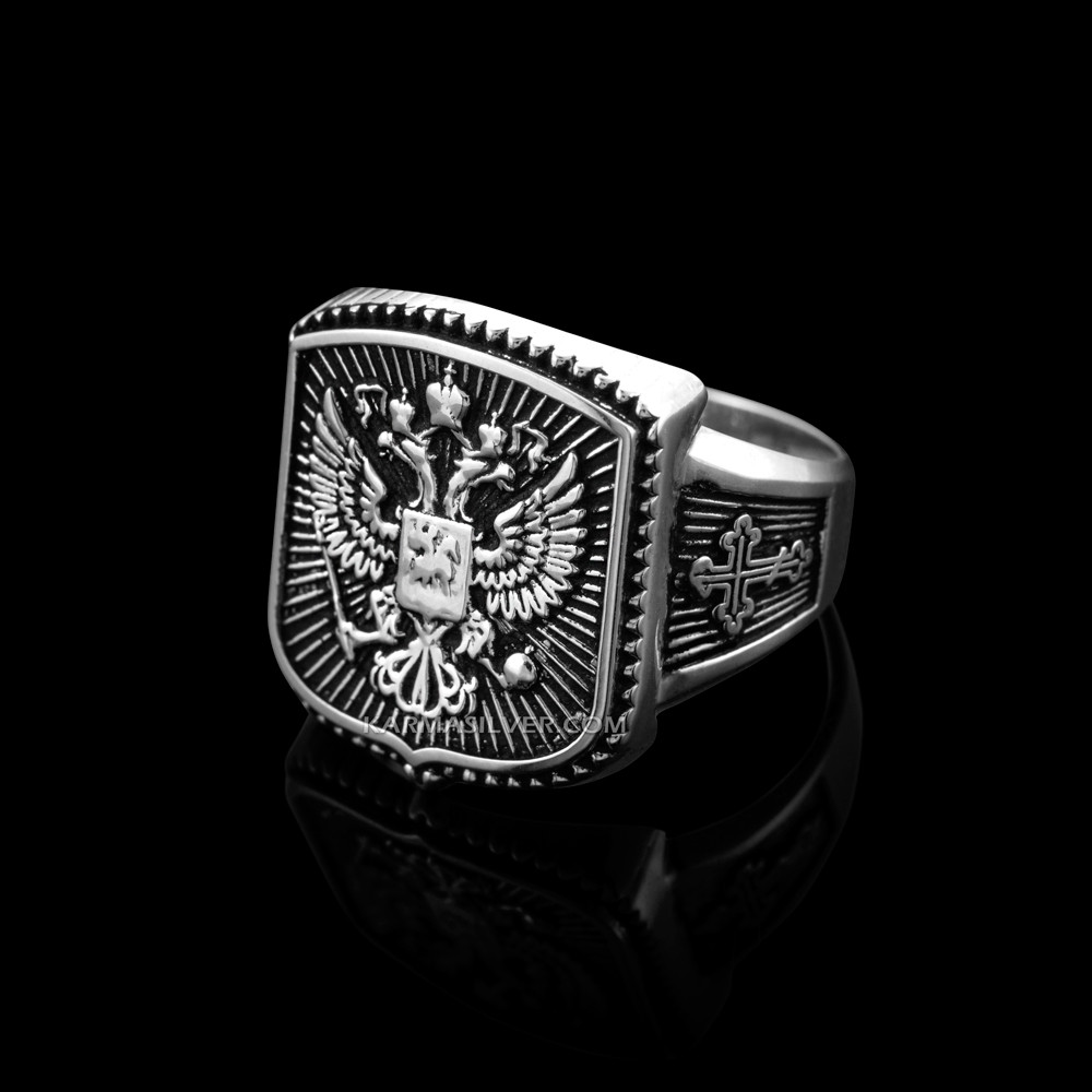 Sterling Silver Russian Imperial Crest Double-headed Eagle Ring