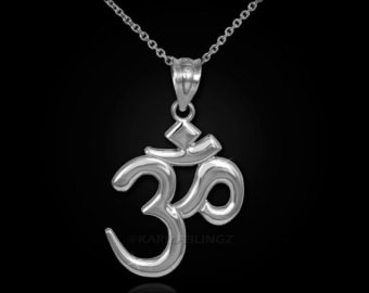 Solid Sterling Silver Om (aum) Symbol Coin Charm Pendant Necklace